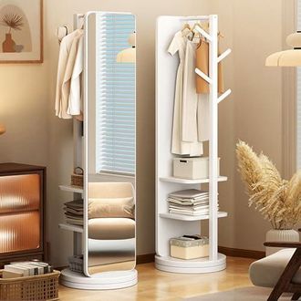 Generic Miroir int&eacute;gral rotatif &agrave; 360&deg;, miroir pleine longueur en bois massif avec porte-manteau, miroirs de sol 2 en 1 et porte-manteau, pour chambre &agrave; couch