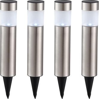Globo Lighting LED Solar Erdspie&szlig; Leuchte Stecklampe Standleuchte Gartenlampe Stehleuchte, Edelstahl, jeweils 1x 0,06W, D x H 6,3 x 28 cm (inkl. Erdspie&szlig;), 4er Set
