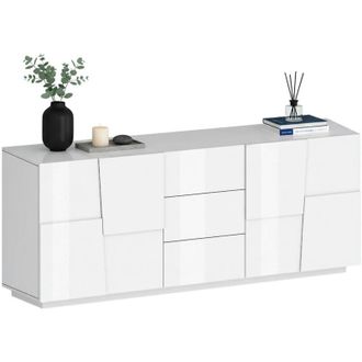 Dmora Kommode Yoel, Wohnzimmer-Buffet, Wohnzimmer-Kommode mit 4 T&uuml;ren und 3 Schubladen, 220x44x86 cm, gl&auml;nzend wei&szlig; - Dmora