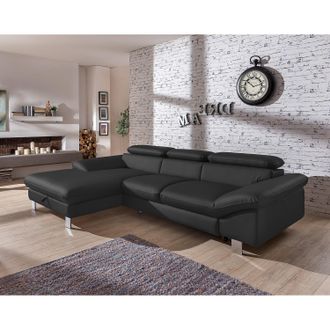 Cotta home24 Ecksofa mit Longchair Schwarz Kunstleder Piera 268 x 96 x 169cm Longchair davorstehend links ohne Schlaffunktion Modern