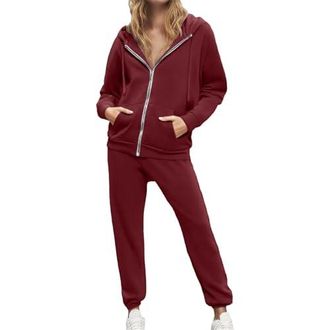 Generic Surv&ecirc;tement pour femme - Couleur unie - Manches longues - Sweat &agrave; capuche avec cordon de serrage - Sweat &agrave; capuche - Fermeture &eacute;clair - Surv&ecirc;tement de