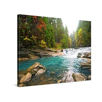 Picanova Photo sur Toile For&ecirc;t Rivi&egrave;re Ch&ucirc;te dEau 80x60cm - Impression sur Toile Haut de Gamme - Image sur Toile pour D&eacute;coration Murale Moderne - La Collection
