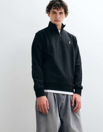 Polo Ralph Lauren Icon-Logo Sweatshirt aus Double-Knit-Jersey mit Viertelrei&szlig;verschluss in Schwarz