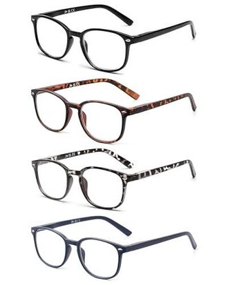 JM Lot de 4 Lunettes de Lecture Charni&egrave;re &agrave; Ressort Presbyte Hommes Femmes Lunettes de Vue