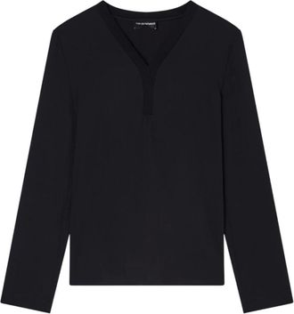 Emporio Armani Femme, Blouses et Chemises, Noir, Taille: 44 FR Blouse &agrave; Col V en Cr&ecirc;pe Fluide