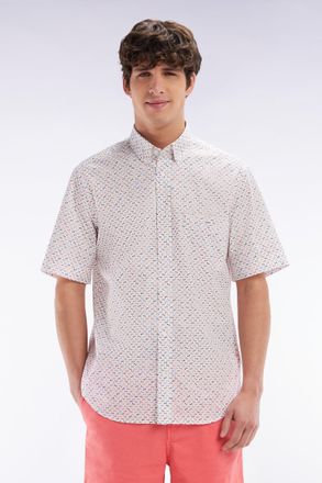 Eden Park Chemise &Agrave; Manches Courtes En Popeline De Coton &Eacute;crue Imprim&eacute; Noeud Papillon Multicolore Coupe Droite