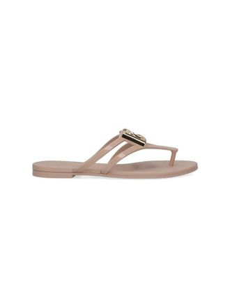 Dolce & Gabbana Sandalen - Cream Rubber Slip-On Sandals With Gold Logo - Gr. 36 (EU) - in Beige - f&uuml;r Damen