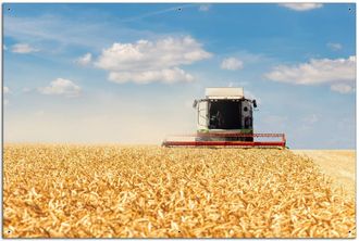 Wallario Outdoor-Poster f&uuml;r Garten oder Balkon Erntezeit auf dem Feld, Motivbanner Gr&ouml;&szlig;e: ca. 60 x 90 cm, Outdoor-Bild