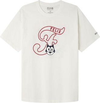 Springfield Herren Felix The Cat Varsity Ss Graphic T-Shirt. 100% Bci Cotton Baumwolle, Elfenbein, L