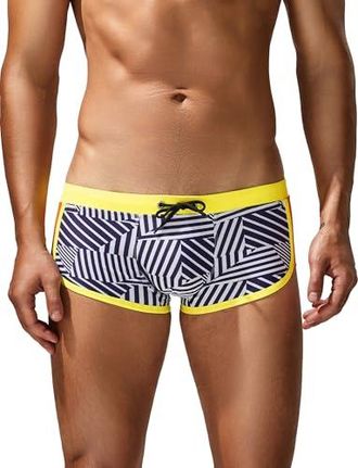 Feoya Short de bain pour homme - Ray&eacute; - Sous-v&ecirc;tements avec cordon de serrage - Short de plage d&eacute;t&eacute; - Taille basse - &Eacute;lastique, jaune, XL