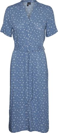 Vero Moda Damen Vmvica S/S Shirt Dress Ga Wvn Noos, Captains Blue/Aop:liva, S