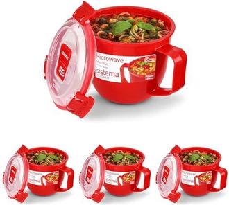 Sistema Microwave Suppentasse, klein, mikrowellengeeignete Frischhaltedose, 565 ml, BPA-frei, rot, 1 Stück (4er Pack)