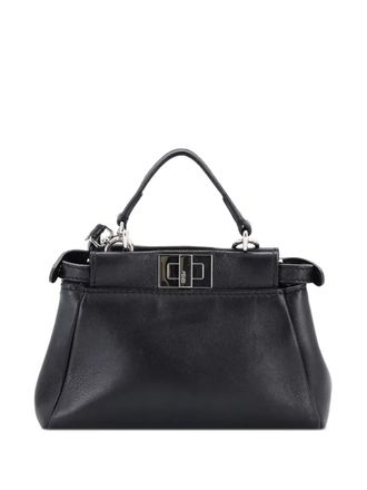 Fendi Peekaboo Bag Floral Embellished Leather Micro satchel - Noir