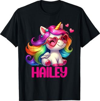 BDAZ Hailey Personalisierter Name Buntes Einhorn Damen Mädchen T-Shirt