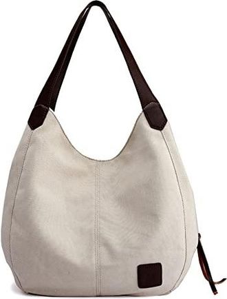 Generic Sac &agrave; main vintage en toile pour femme avec 3 compartiments Fermeture &eacute;clair Fermeture magn&eacute;tique Deux poign&eacute;es en cuir PU pour un usage quotidien