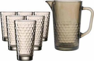 Ritzenhoff & Breker Favo Krug- und Longdrinkglasset 7-teilig, 1,2 L & 350 ml, Getr&auml;nkeset mit formsch&ouml;nem Servierkrug, optische Wabenstruktur, Sp&uuml;lmaschinengeeignet, Glas