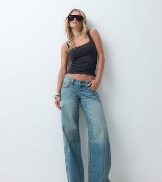 Abrand Petite 00 Superlow Baggy-Jeans in mittelblauer Waschung