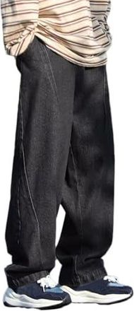Onsoyours Baggy Jeans pour Hommes Y2K Boyfriend Mode Taille Haute Casual Loose Denim Cargo Pantalon avec Poches Hip Hop Straight Leg D&eacute;lav&eacute; Noir L