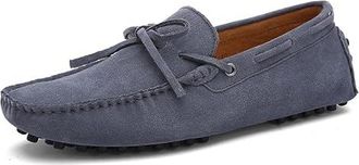Generic Mocassins pour homme en cuir nubuck à bout carré et talon plat, souple, antidérapant, classique à enfiler, gris, 42 1/3 EU