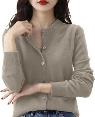 Generico Cardigan en tricot fin noir pour femme avec boutons et col rond, confortable et respirant, pour femme, Café, XXL