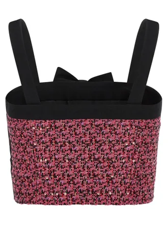 Alessandra Rich Sequin-Embroidered Tweed Bodysuit - Pink
