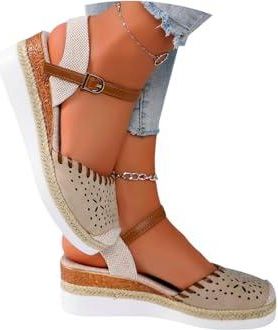 Generic Sandales orthop&eacute;diques compens&eacute;es pour femme avec bout ferm&eacute; et sangle de cheville - Soutien de la vo&ucirc;te plantaire - Espadrilles &agrave; talon bas - Antid&eacute;r