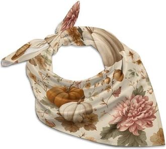 Generic Écharpe carrée en soie légère avec motif citrouille - Écharpe dautomne chrysanthème - Écharpe pour cheveux respirante - Cadeau pour femme et homme, mu