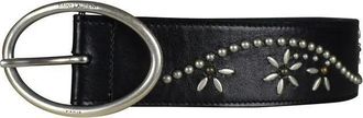 Saint Laurent G&uuml;rtel - Floral-Studded Leather Belt With Silver-Plated Buc - Gr. 95 - in Schwarz - f&uuml;r Damen