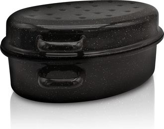 Krüger Krüger Emaille-Gansbräter mit Tropfdeckel - hochwertiger Bräter - für alle Herdarten geeignet - hervorragend für Braten und Geflügel (Emaille - schw.-