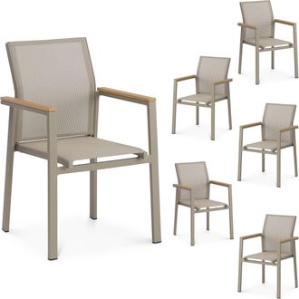 IDIMEX Gartenstuhl Windy 6er Set, Champagner/Natur, robuste Terrassenm&ouml;bel, strapazierf&auml;hig, Outdoor geeignet. Luftdurchl&auml;ssiges Netzmaterial, wetterfest, id