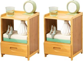 Generic Moderner Nachttisch Aus Holz Mit 3 Schubladen - Nachttisch Aus Der Mitte des Jahrhunderts for Schlafzimmer - Hellbraun, 2er-Set (14 L X 12 B X 18 H)(N