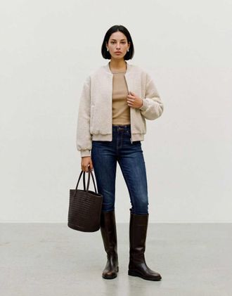 Vero Moda Karla veste courte zipp&eacute;e en teddy beige-Neutre