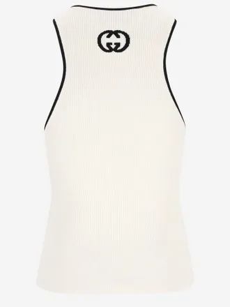 Gucci Womens Ribbed Tank Top With Cross Inlay, White Viscose