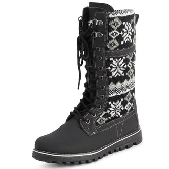 Polar Damen Kunstpelz Warm Thermal Wasserdicht Draussen Gehen Schnee Winter Gummisohle Wadenstiefel - Schwarz Gestrickt - UK9/EU42 - YC0609