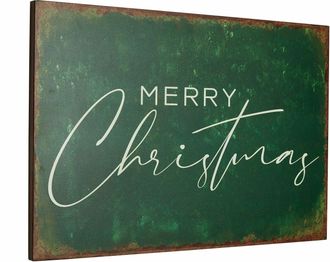 Loberon Deko-Schild Farisha, mit Antik-Finish, Moderner Schriftzug, Vintage-Weihnachtsdeko, Festliche Stimmung, Dekoboard, Weihnachten, Eisen, grün