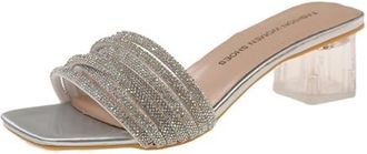 Generic Sandales d&eacute;t&eacute; &agrave; talons carr&eacute;s transparents pour femme - Sandales &agrave; bout ouvert - Style d&eacute;contract&eacute; - Pour f&ecirc;te de mariage, Argent&eacute;., 38.5 EU