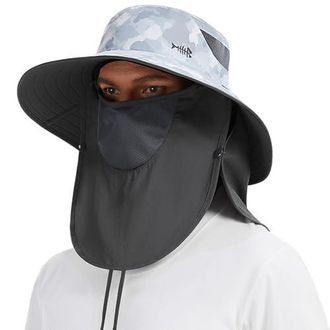Bassdash Chapeau de Soleil Respirant UPF 50+ avec Couvre-Visage Amovible et Rabat de Cou Chapeau Unisexe &agrave; Large Bord r&eacute;sistant &agrave; leau pour la p&ecirc;che la randonn