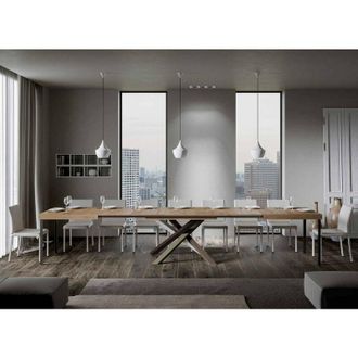 Les Tendances Table extensible 6 à 20 personnes bois foncé et pieds entrelacés 4 couleurs L 160 à 420 cm Artemis