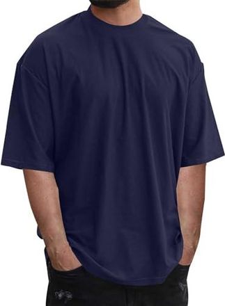 Generic T-shirt &agrave; manches courtes en coton pour homme - T-shirt basique &agrave; col rond - Haut d&eacute;t&eacute; - Coupe droite - T-shirt de sport pour homme - Loisirs - Street