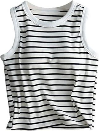 Generic D&eacute;bardeur court de sport pour femme - Joli style athl&eacute;tique ray&eacute; - Sans manches - Col rond - Pour entra&icirc;nement - D&eacute;bardeur de sport basique 2025 - Ten