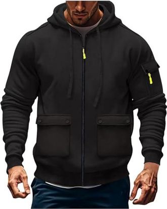 Generic Sweat à capuche tactique militaire cargo pour homme, décontracté, uni, fermeture éclair intégrale, manches longues, multi-poches, vêtements de sport à