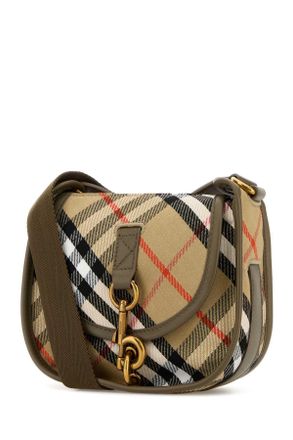 Burberry Womens Embroidered Canvas Mini Messenger B Clip Crossbody Bag Sand Polyester Cotton Borse A Tracolla