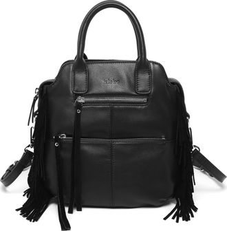 Kate Lee Damen Sac en Cuir Porté Bandoulière Velyane Fringes Noir Tasche, Schwarz
