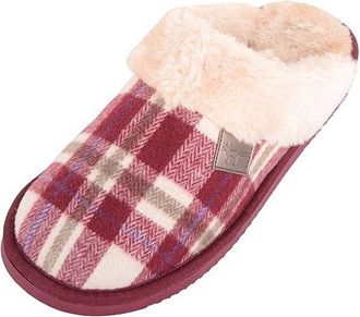 Absolute Footwear Pantoufles dhiver traditionnelles à enfiler avec dos ouvert pour femme Motif tartan à carreaux en fausse fourrure, cerise, 38 EU