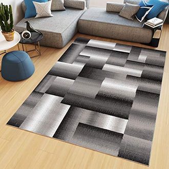 Tapiso Maya Tapis Poil Court Moderne Noir Gris Blanc G&eacute;om&eacute;trique Motif Rectangle Tapis Salon Chambre Salle &agrave; Manger Adulte Bureau Oeko-TEX R&eacute;sistant 120 x 17
