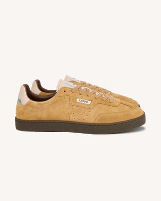 Faguo Baskets cuir su&egrave;de camel et marron