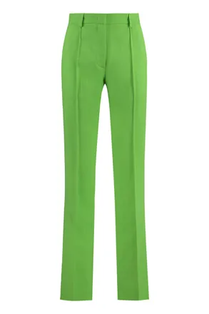 Msgm Womens Flared Viscose Trousers Green Elastane