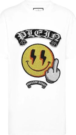 Philipp Plein Femme, Tops, Blanc, Taille: 38 FR T-Shirt Man Fit Smile