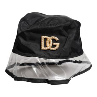 Dolce & Gabbana Femme, Accessoires, Noir, Taille: ONE Size Chapeau seau noir en nylon et PVC avec logo DG