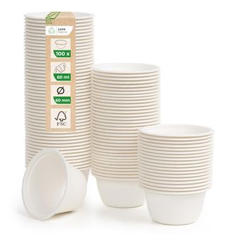 Love Nature Dipschalen Set 60 ml - Dip Sch&auml;lchen Einweg 100 St&uuml;ck - Dip Schalen aus Zuckerrohr f&uuml;r Saucen - Saucensch&auml;lchen Biologisch Abbaubar